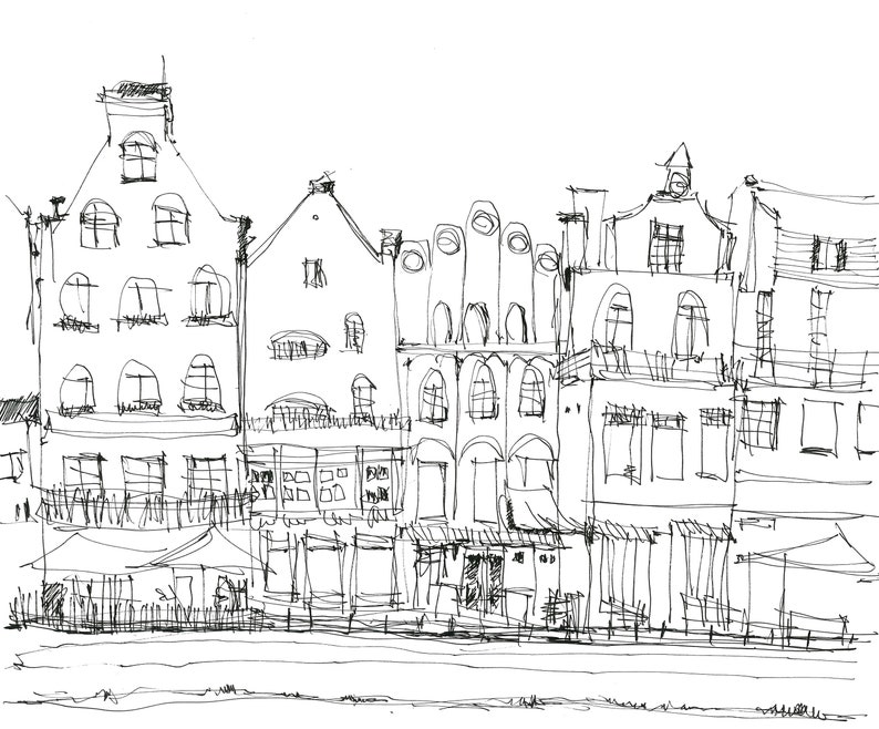 Printable Sketch of a Town, European Town Sketch, Instant Download ...