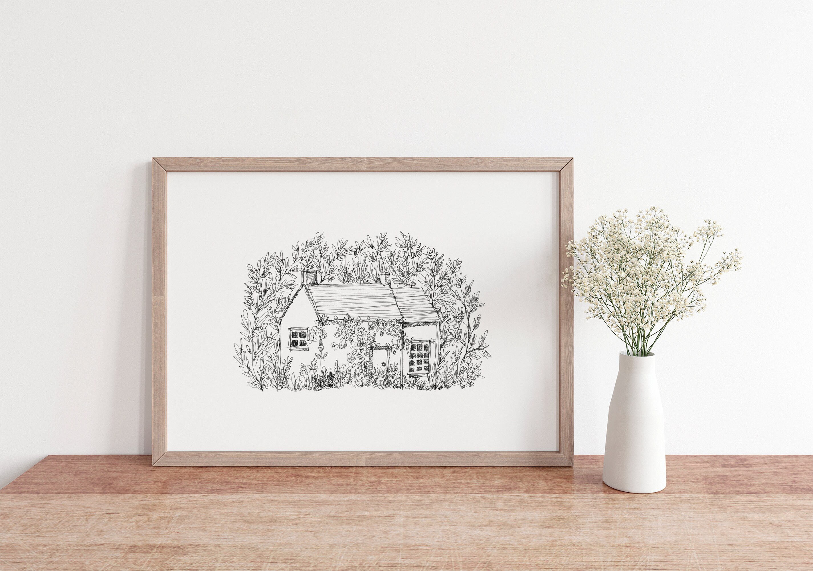 Printable Pen Drawing of a Little House, Downloadable Drawing, Wall Art ...