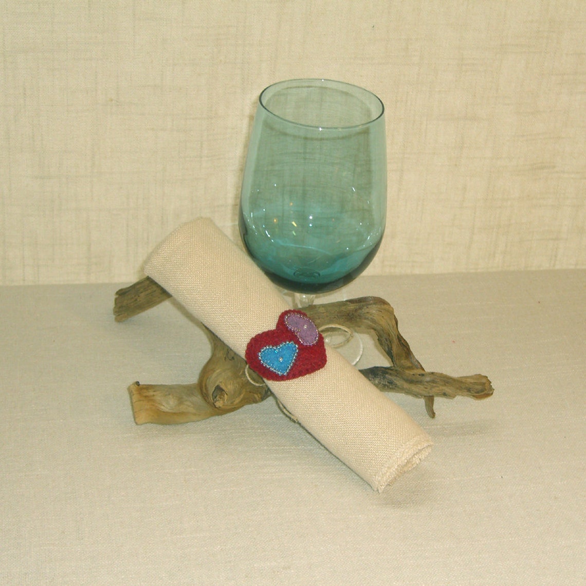 Valentines Day Heart Napkin Rings, Felt Reversible Beaded Candy Hearts ...