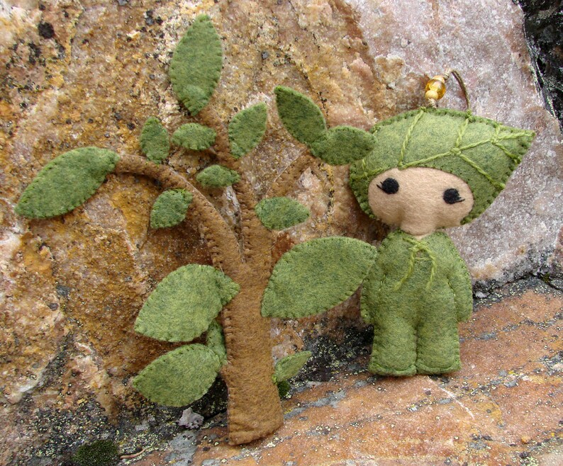 Felt Abstract Leaf Tree With Stand Embroidered Wool Felt - Etsy