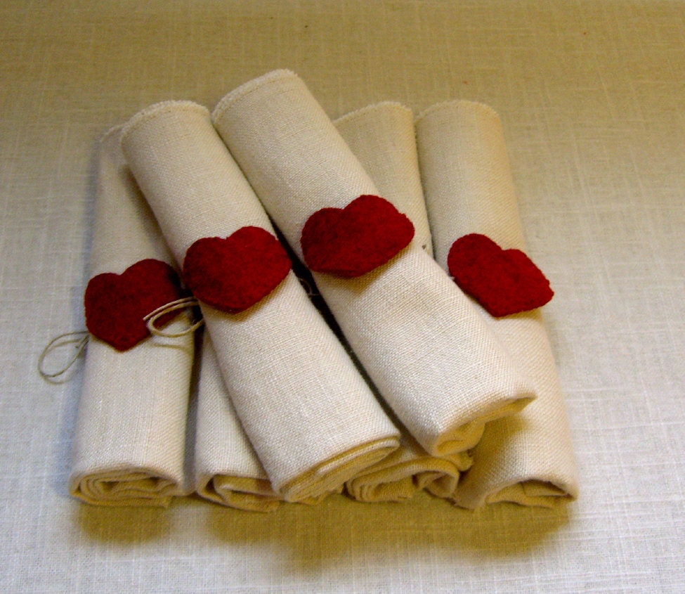 Valentines Day Heart Napkin Rings, Felt Reversible Beaded Candy Hearts ...