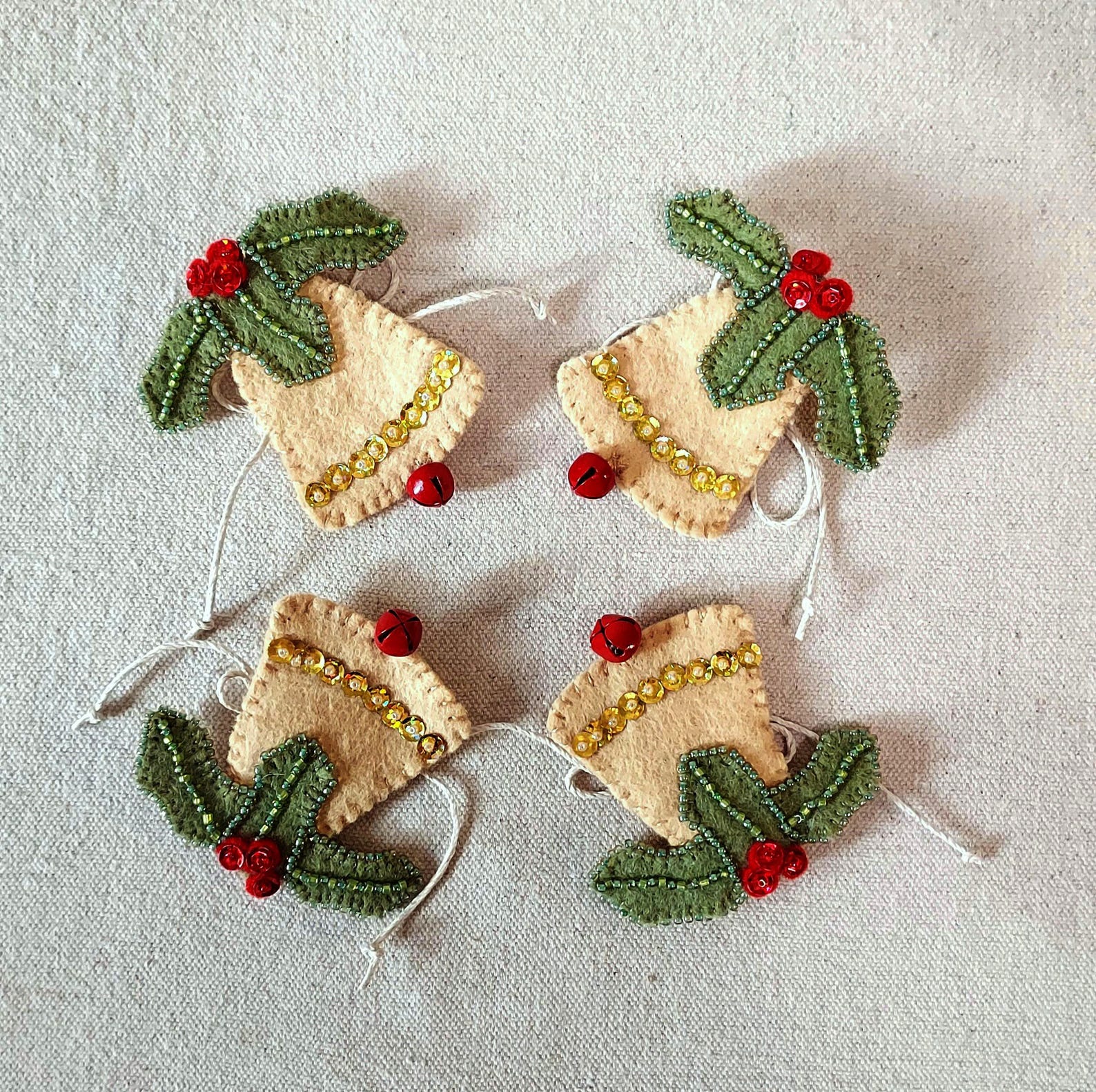 Felt Bell Napkin Rings, Christmas Party Decor, Set of 4 Wool Felt ...