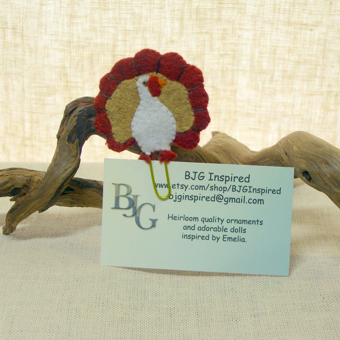 Felt Turkey Bookmark With Paperclip, Wool Felt Thanksgiving Gift Card ...
