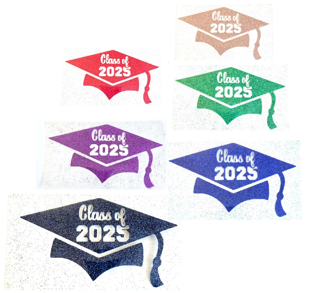 Graduation Cap School Leavers Class of 2025 DIY Iron on Glitter Vinyl ...