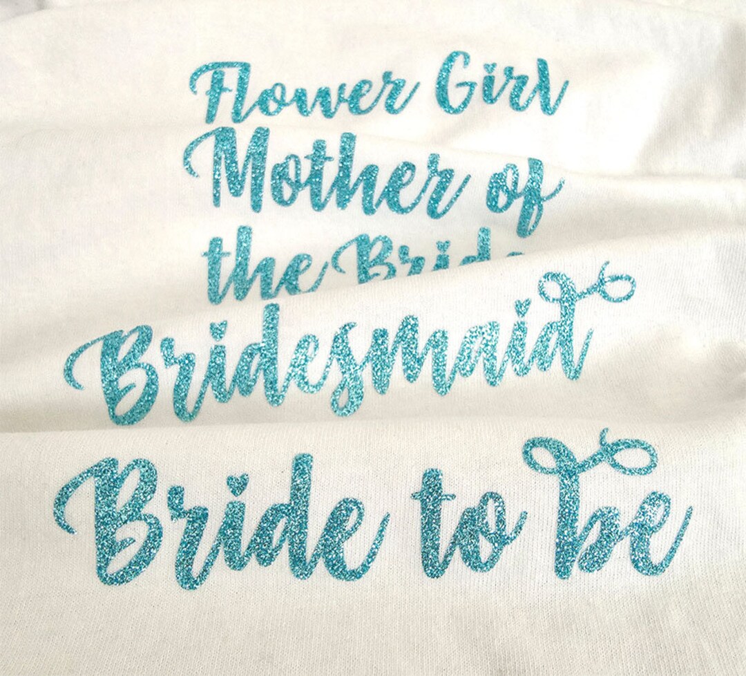 TURQUOISE BLUE Glitter Wedding Bridesmaid Heat Transfer Iron on T Shirt ...