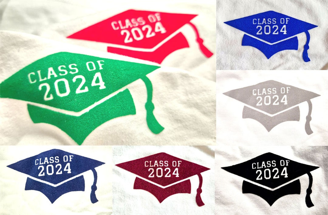 Graduation Cap School Leavers Class of 2024 DIY Iron on Vinyl Text Heat ...
