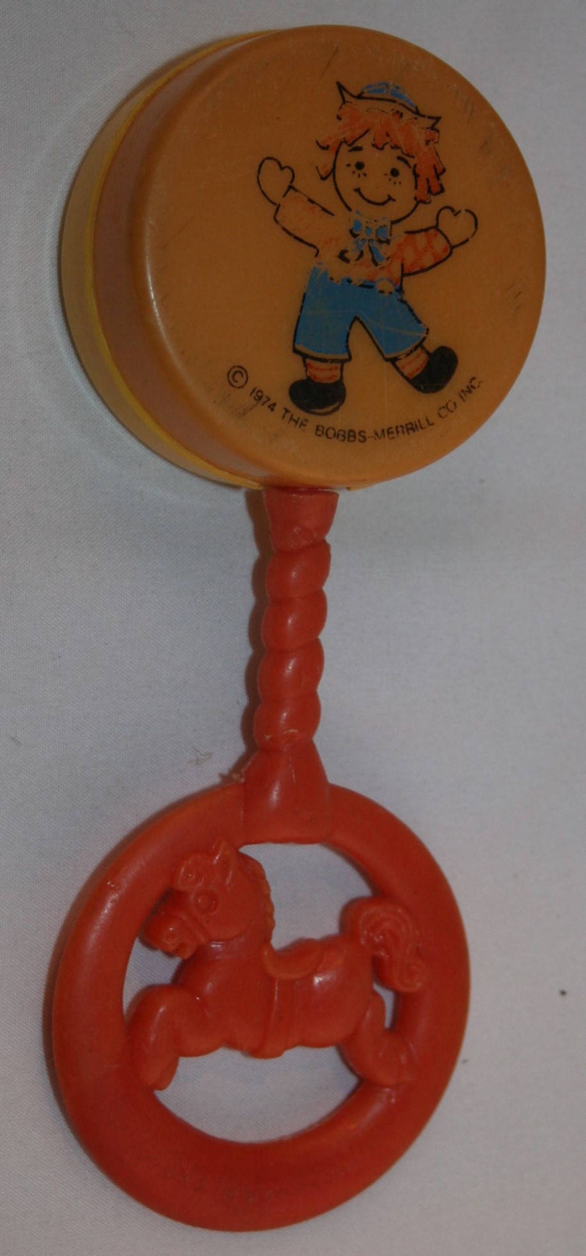 Vtg Raggedy Andy Toys Plastic Rattle 1974 Bobbs Merrill Squeaky Toy Ann ...