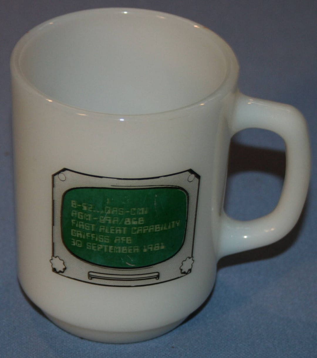 Vtg Anchor Hocking Cup Mug Griffiss AFB 1981 Air Force AGM-69A B-52 ...
