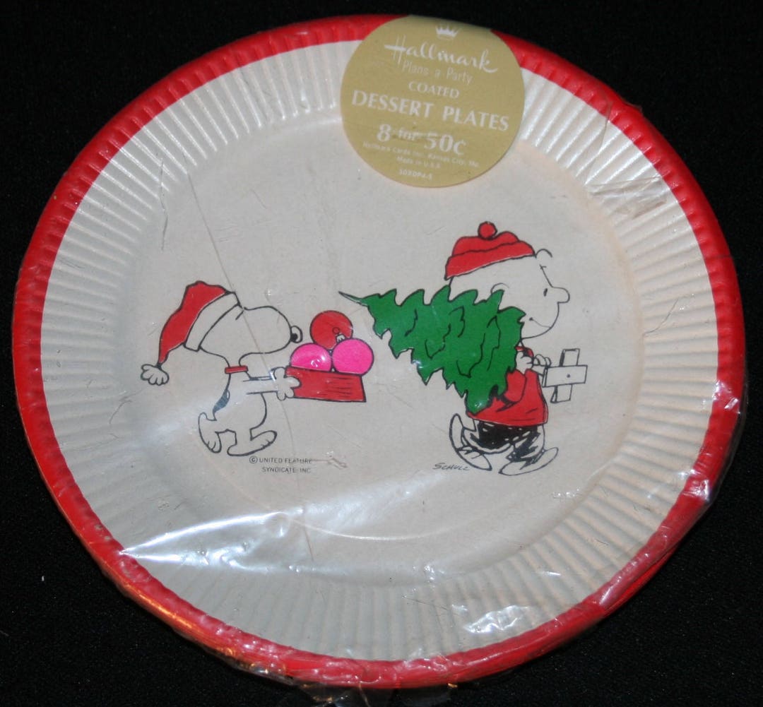 Snoopy Vtg Hallmark Plans A Party Dessert Plates NOS Charlie Brown ...