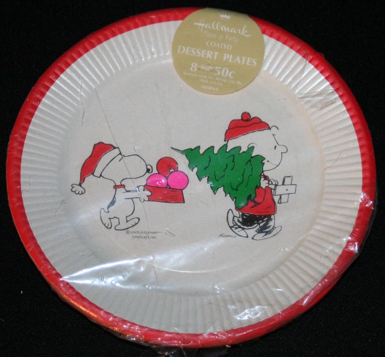 Snoopy Vtg Hallmark Plans A Party Dessert Plates NOS Charlie Brown ...