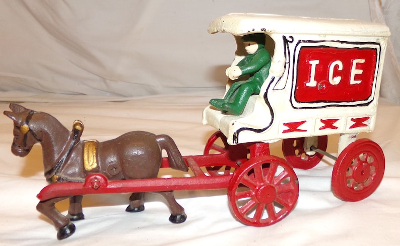 Vtg Cast Iron Horse Drawn Ice Cart Wagon With Driver Toy - Etsy