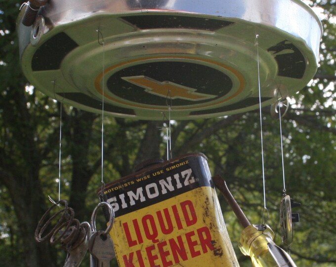 Vintage Car Automotive Auto Chevy Lover Wind Chime Hub Cap Patio Porch ...