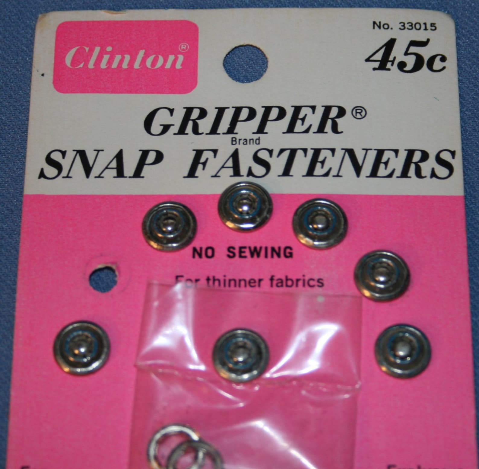 Vtg Clinton Gripper Brand Snap Fasteners Sz 15 3/8" W/ Card 7 Snaps NOS ...