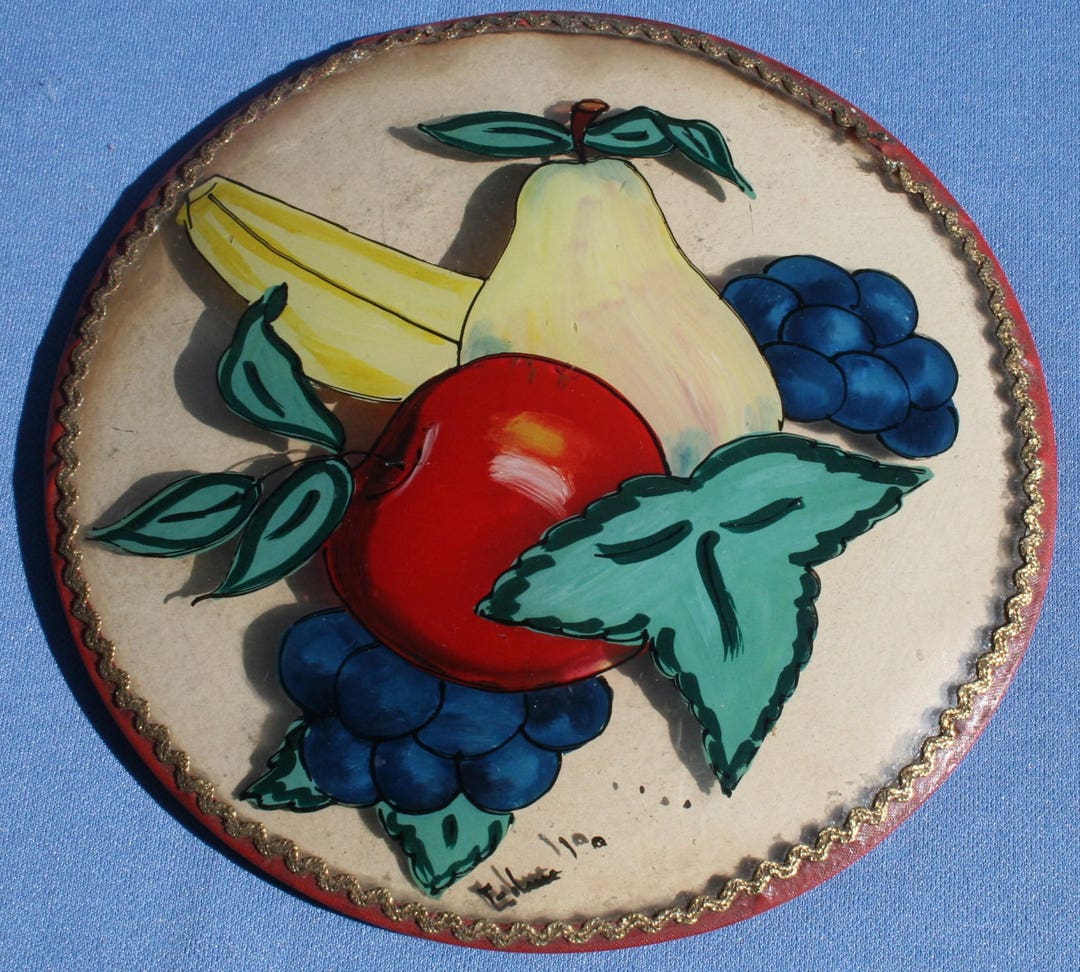 Edna Lewis Handpainted Hand Painted Glass Wall Hanging Fruit Kitchen ...