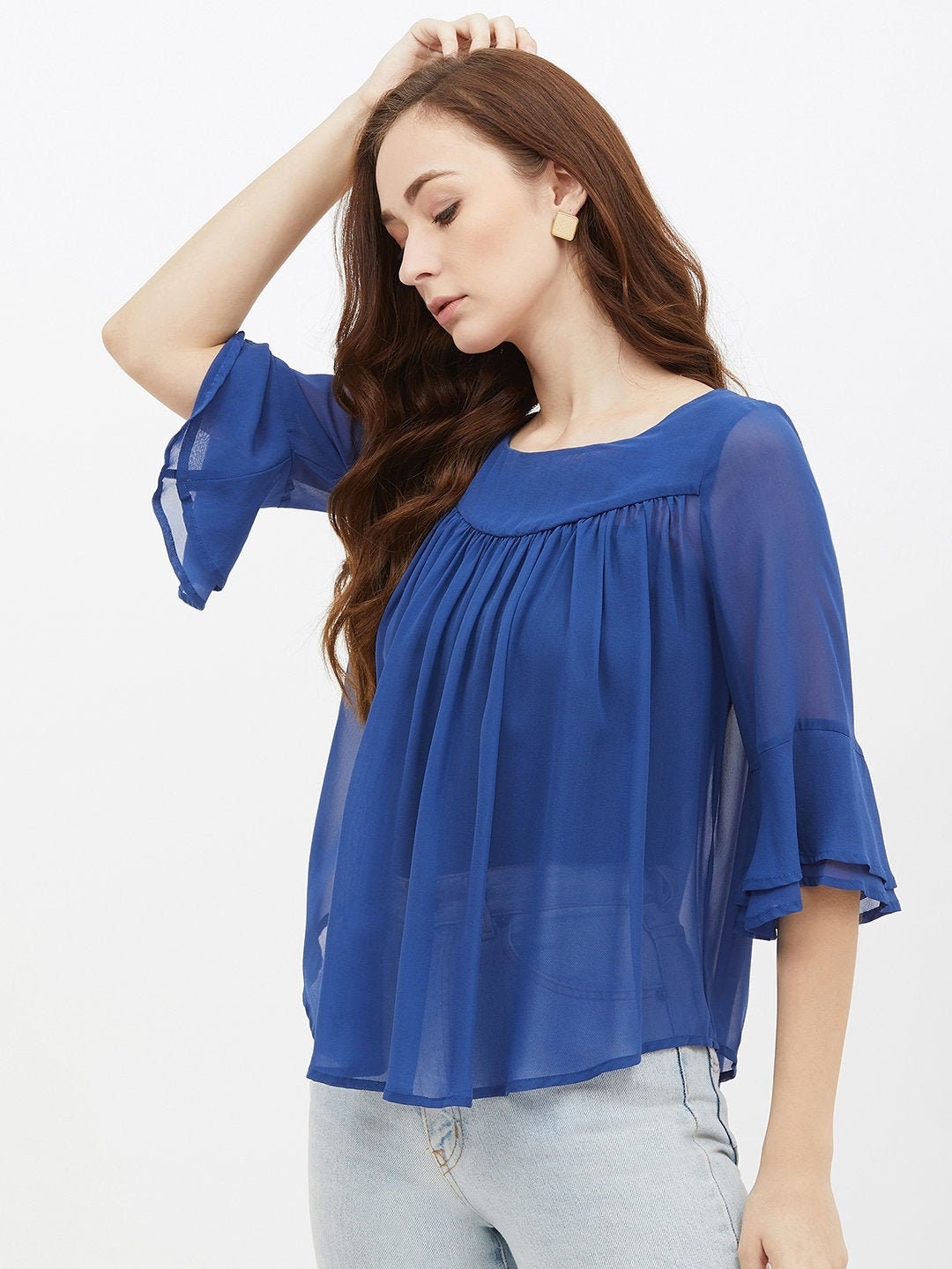 Silk Top With Bell Sleeves Sheer Silk Blouse - Etsy UK