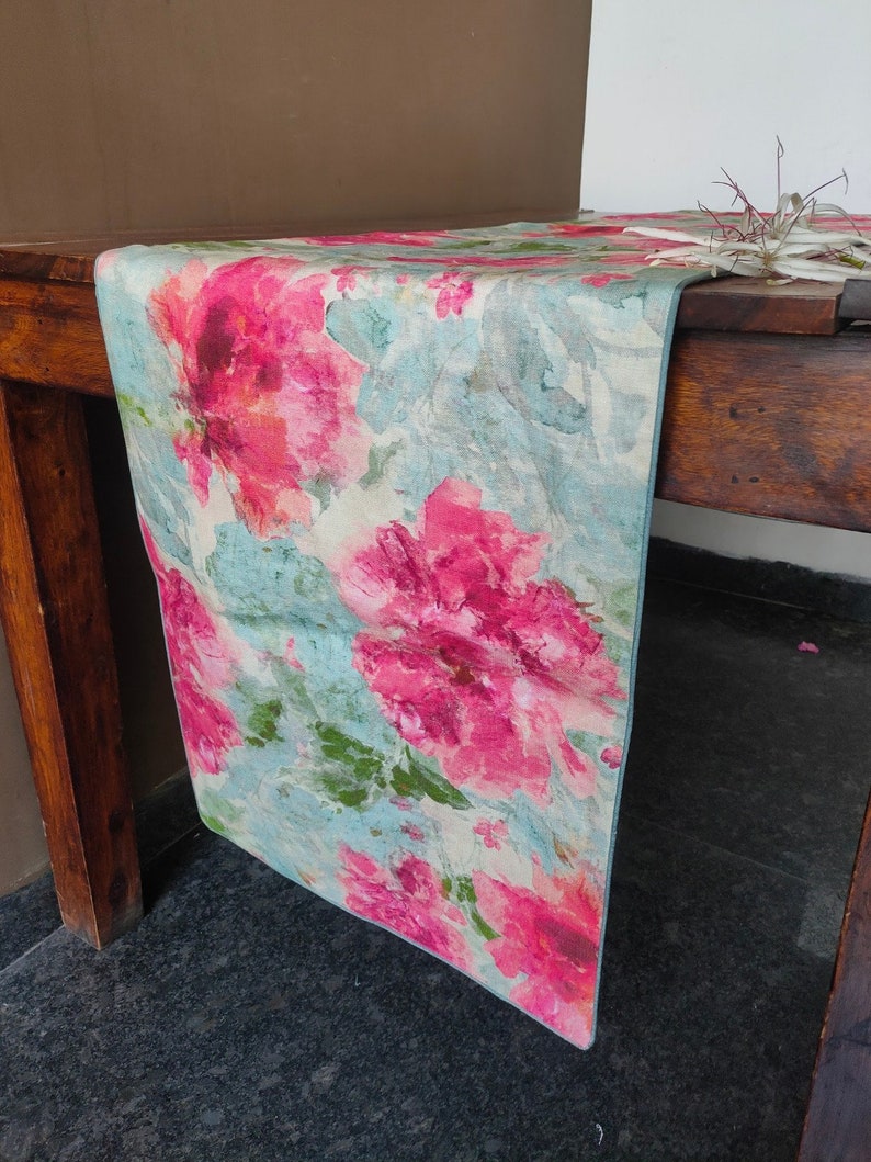Floral Linen Table Runner for Living Room or Wedding Table - Etsy