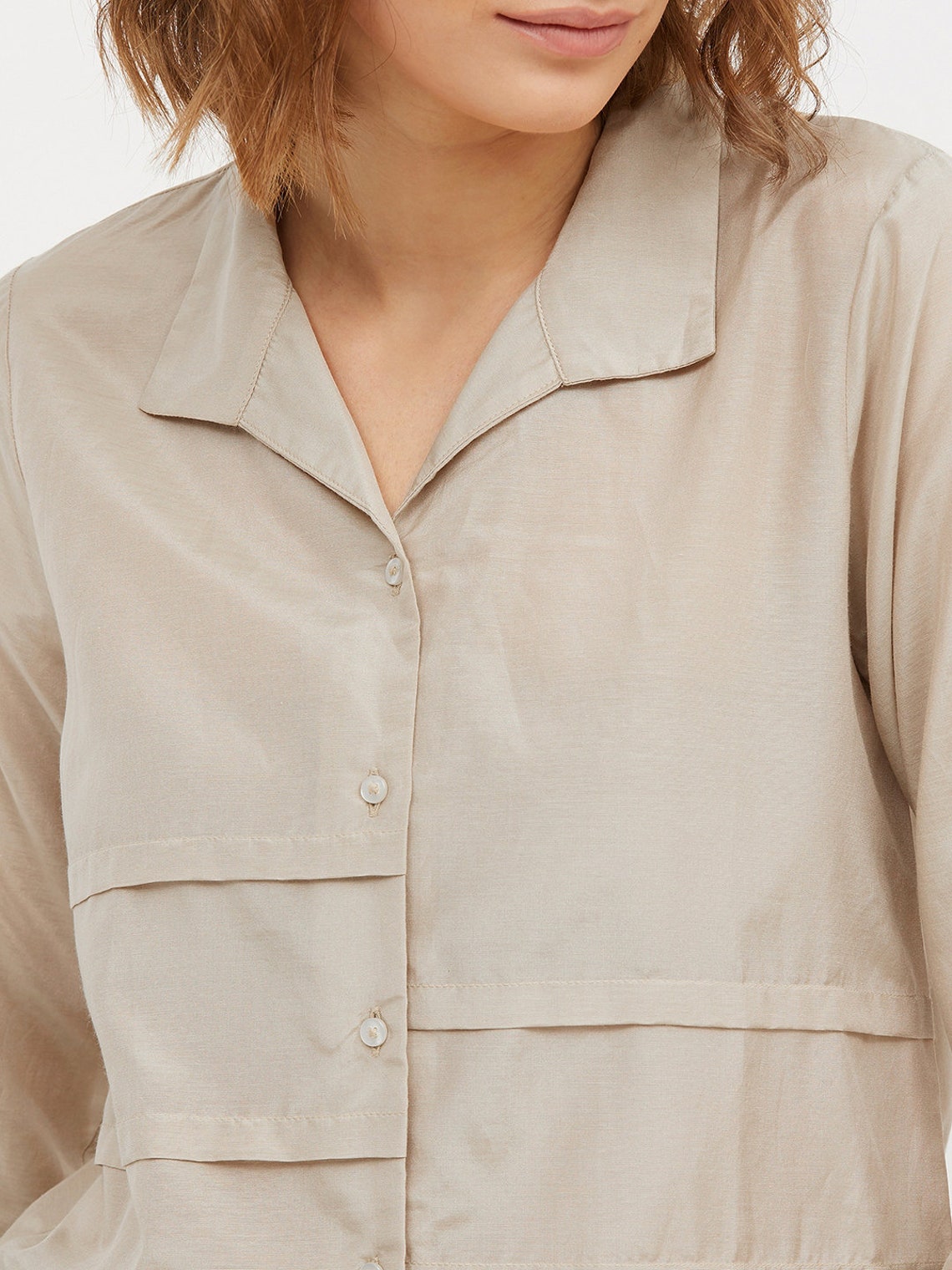 Silk Cotton Collared Shirt With Pleat Details. Button Down | Etsy