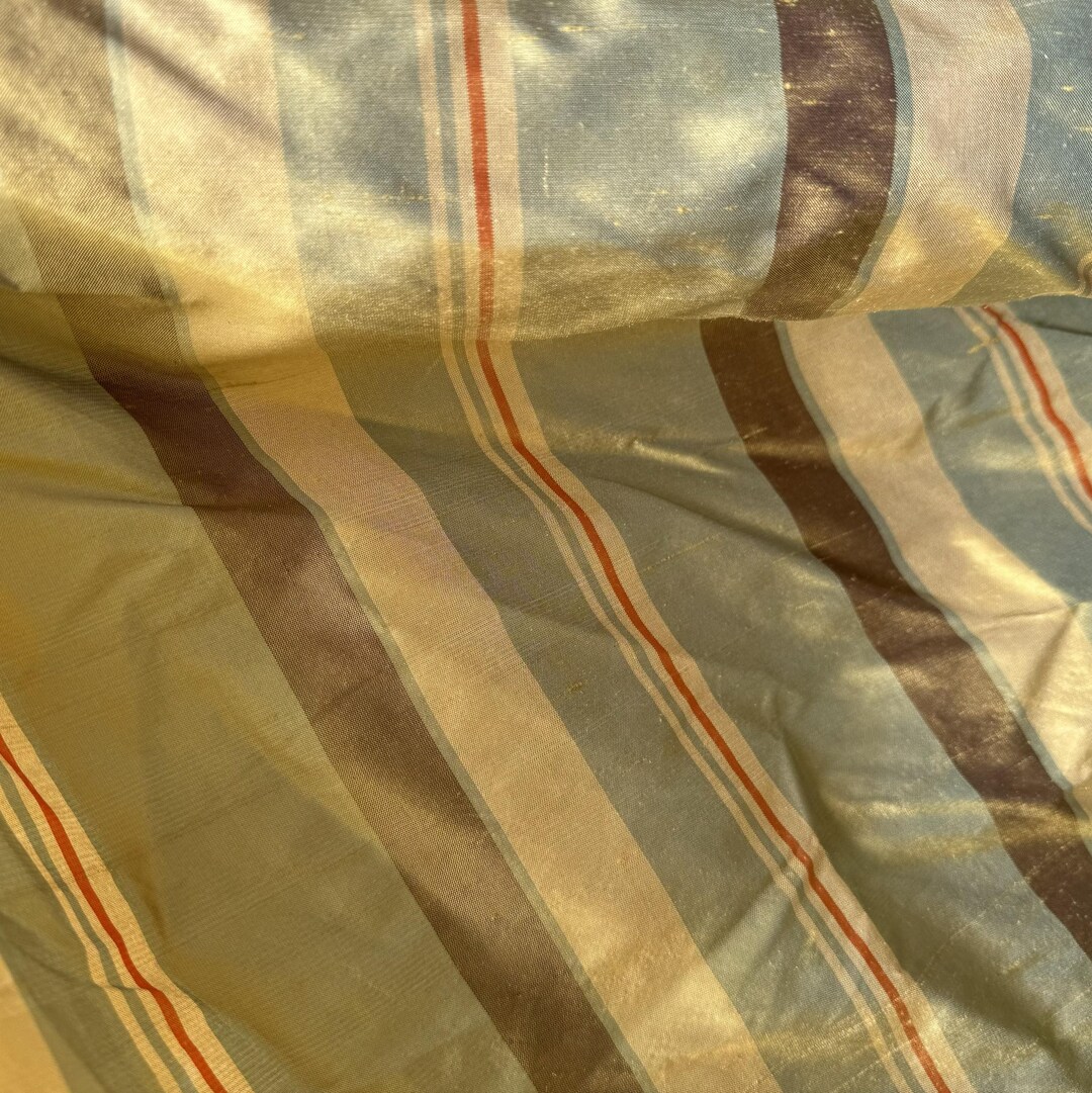 Bronze, Sage, Buff Stripe [D4-9012]- Pure Silk Dupioni Fabric - 54 ...