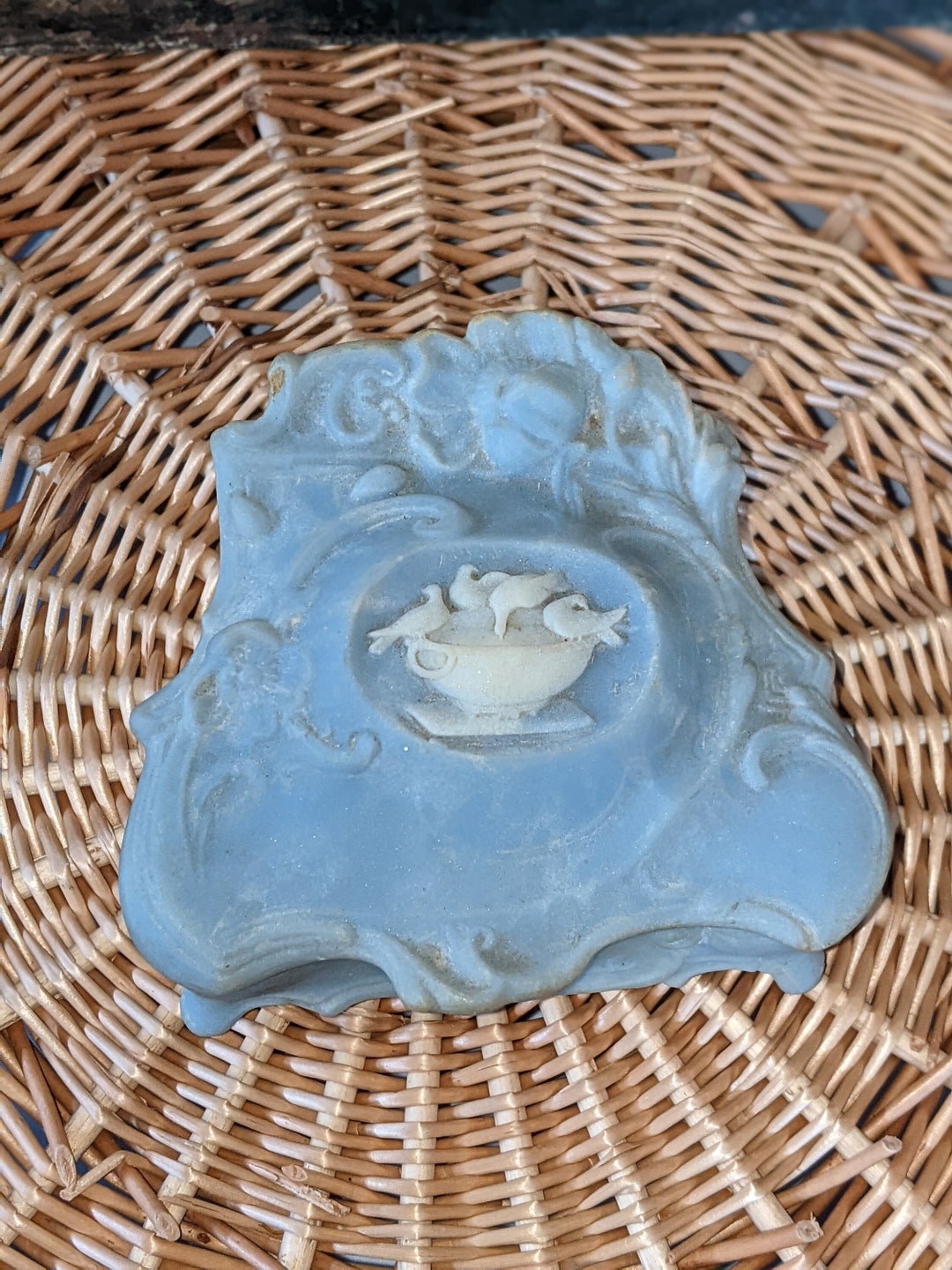 Vintage Jewelry Box Incolay Blue Stone / Bathing Doves / Birds Cameo ...