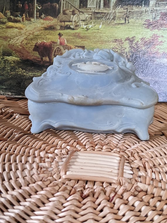 Vintage jewelry box Incolay Blue Stone / Bathing Dove… - Gem