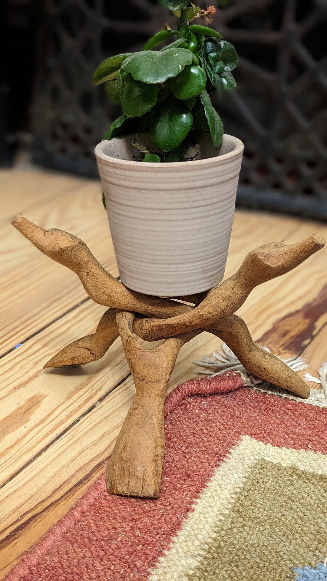 Vintage Hand Carved Unity Sculpture / Interlocking Wood Figural/ Plant ...