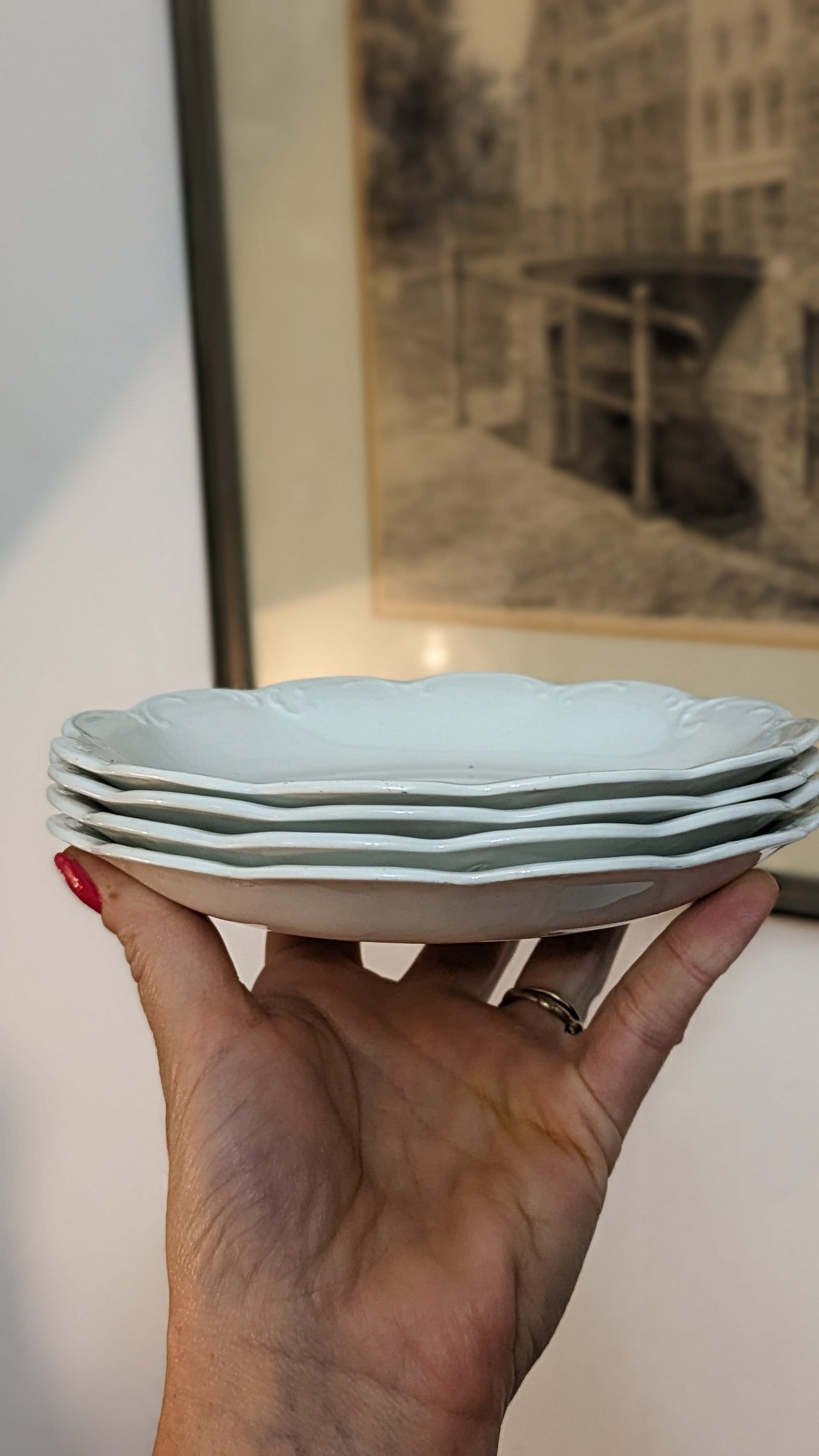 Antique Ironstone Johnson Bros Plate Set of 4 White Scroll Made in ...