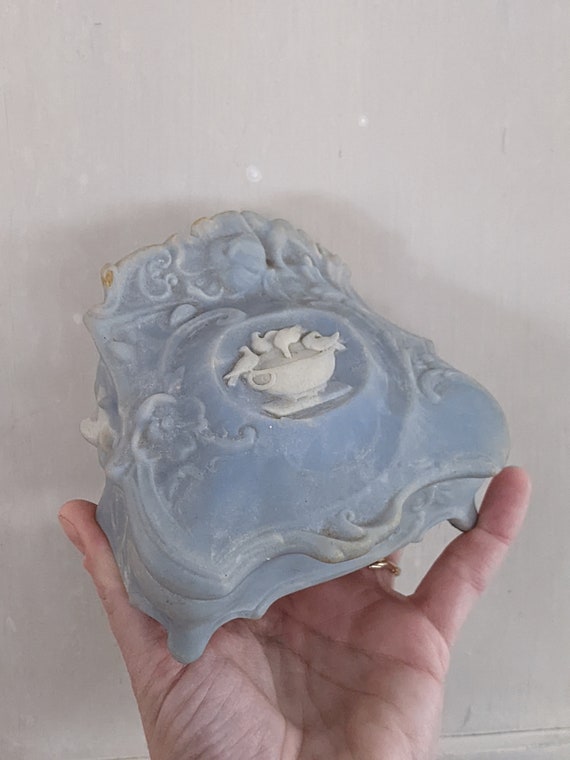 Vintage jewelry box Incolay Blue Stone / Bathing Dove… - Gem