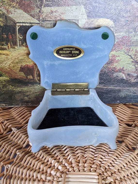 Vintage jewelry box Incolay Blue Stone / Bathing Dove… - Gem
