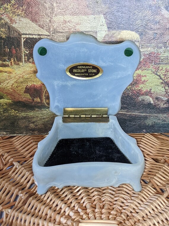 Vintage jewelry box Incolay Blue Stone / Bathing Dove… - Gem