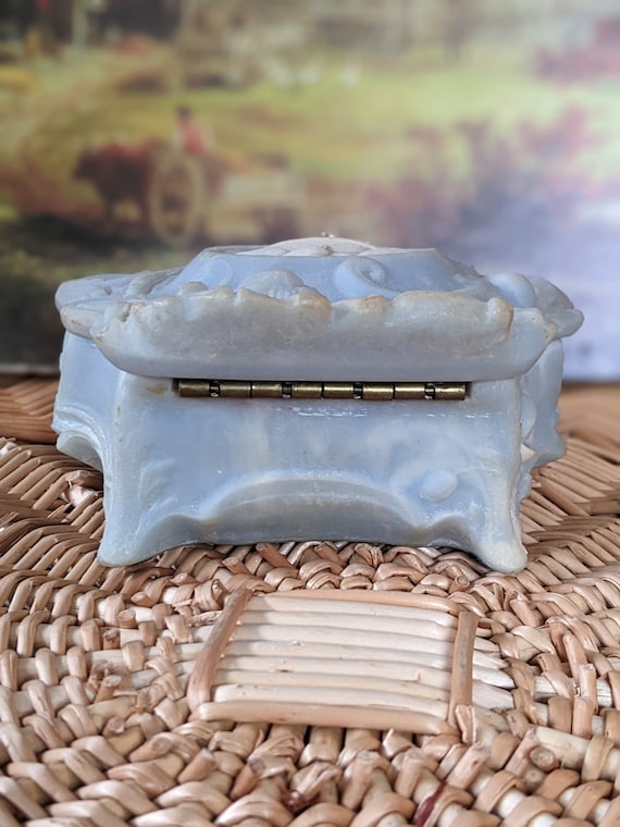 Vintage jewelry box Incolay Blue Stone / Bathing Dove… - Gem