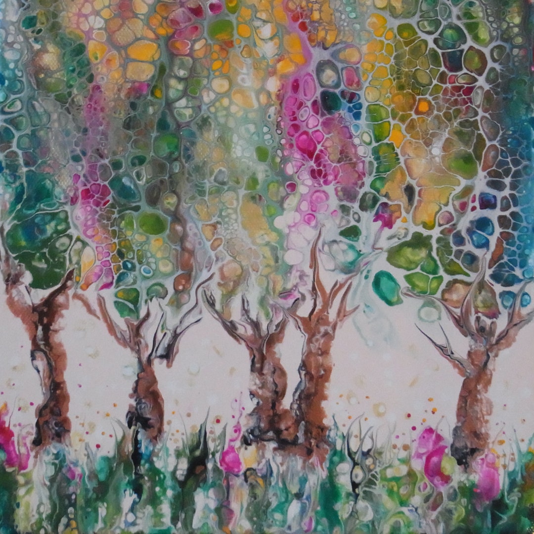 Acrylic, Trees, Pouring # Meadow, Colorful - Art # Acrylic Picture ...