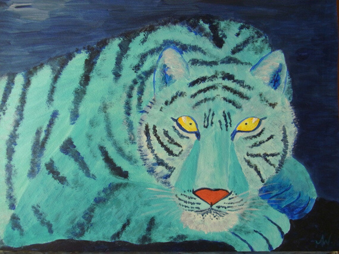 Original Acrylic Tiger Blue Turquoise Art Painting Wall Jewelry - Etsy