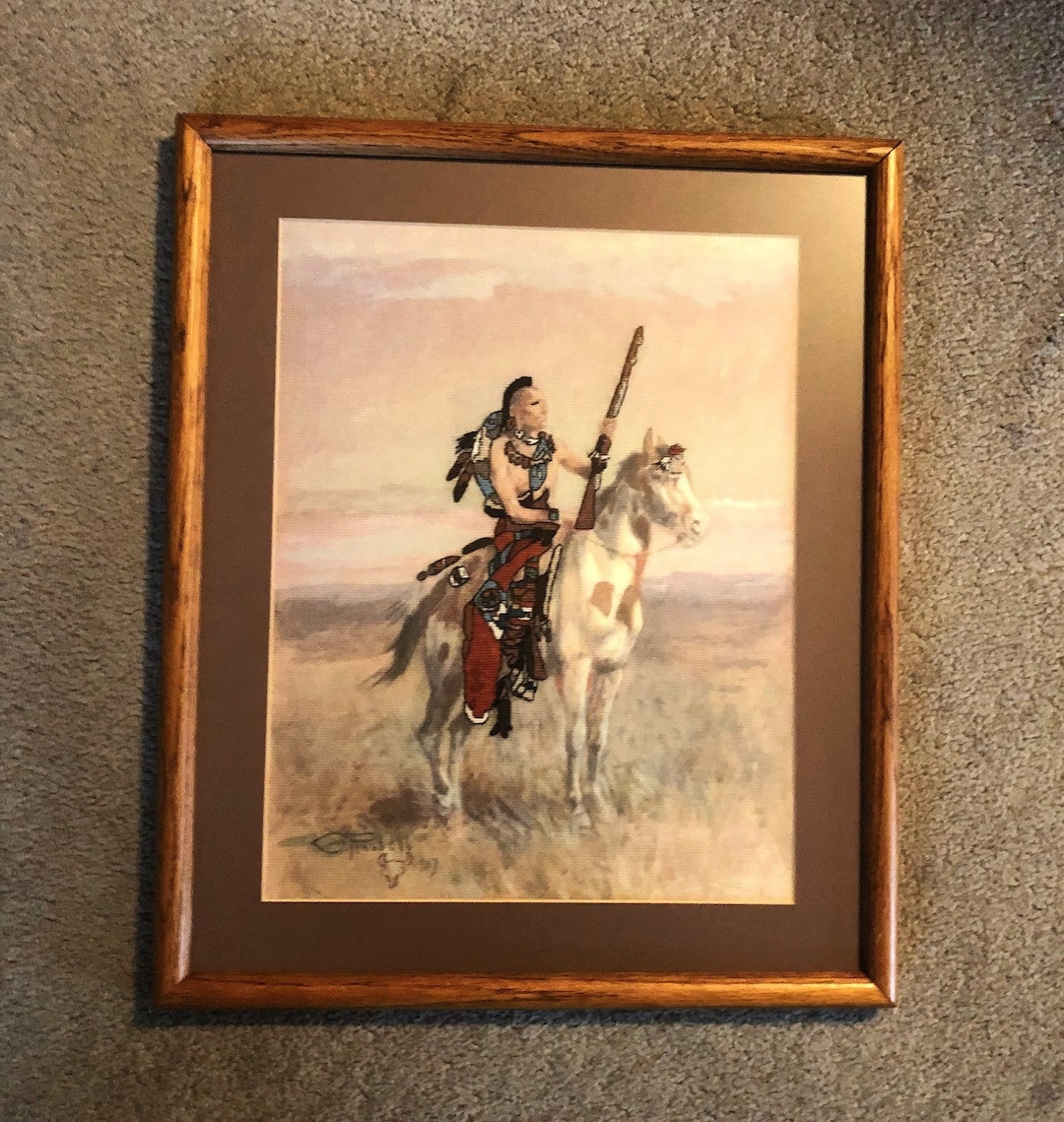 Cross Stitch Wall Art. Vintage C.M. Russell Indian Scout Needlework. - Etsy