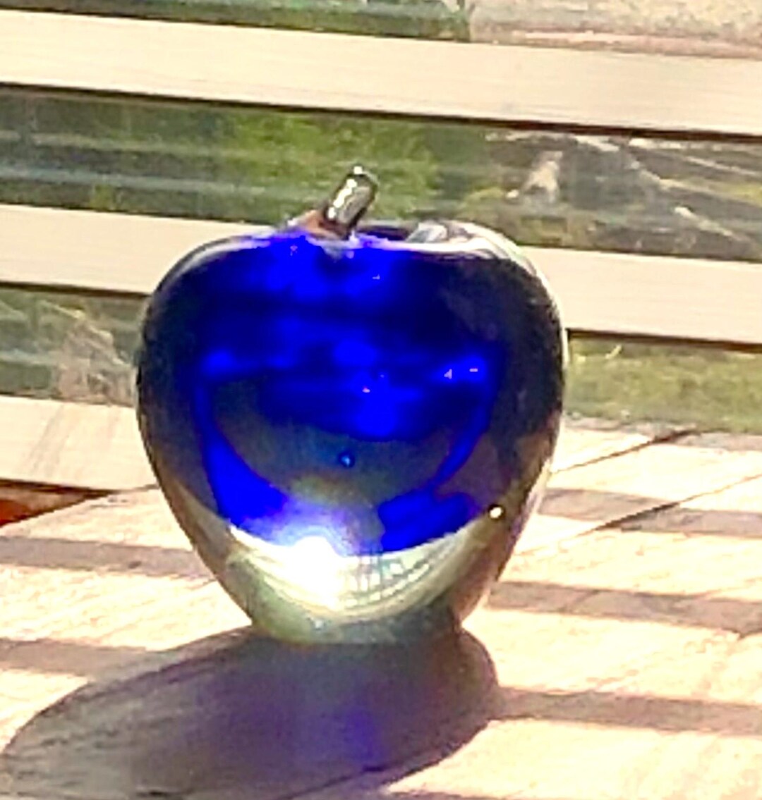 Glass Paperweight. Handblown Blue & Clear Apple Desk Art. - Etsy
