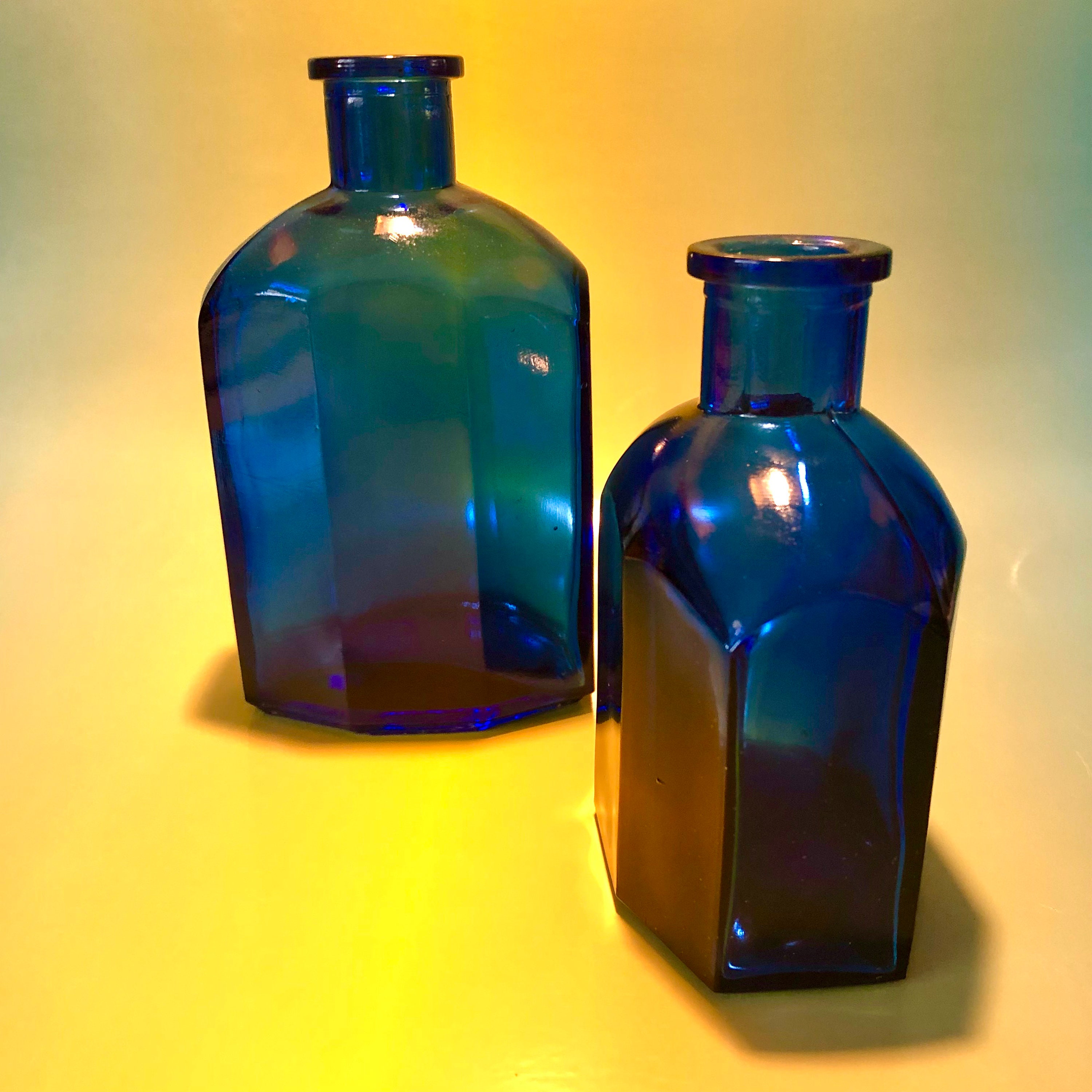 Vintage Bottles. 2 Cobalt Blue Octagon Shape Glass Bottles. - Etsy