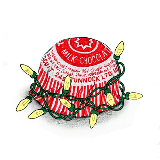 Tunnocks Tea Cake Scottish Christmas Card Fairylight | Etsy