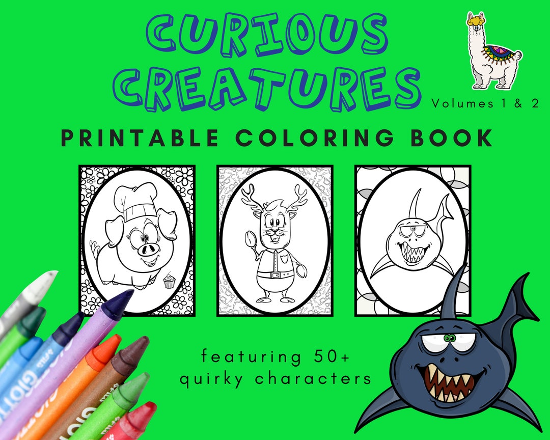 50 Curious Creatures Printable Coloring Book - 2 in 1 | Kids Activity ...