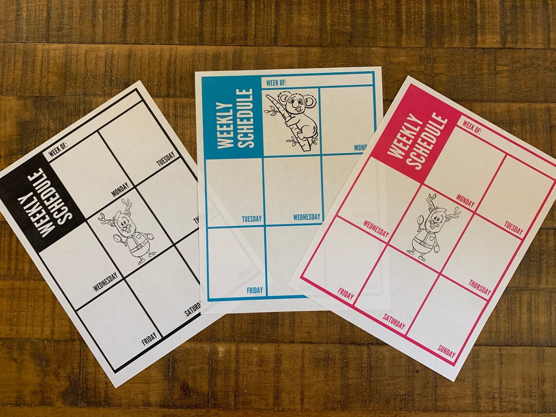 33 Weekly B&W Schedule Printable Planner Weekly Cartoon to Color PDF ...