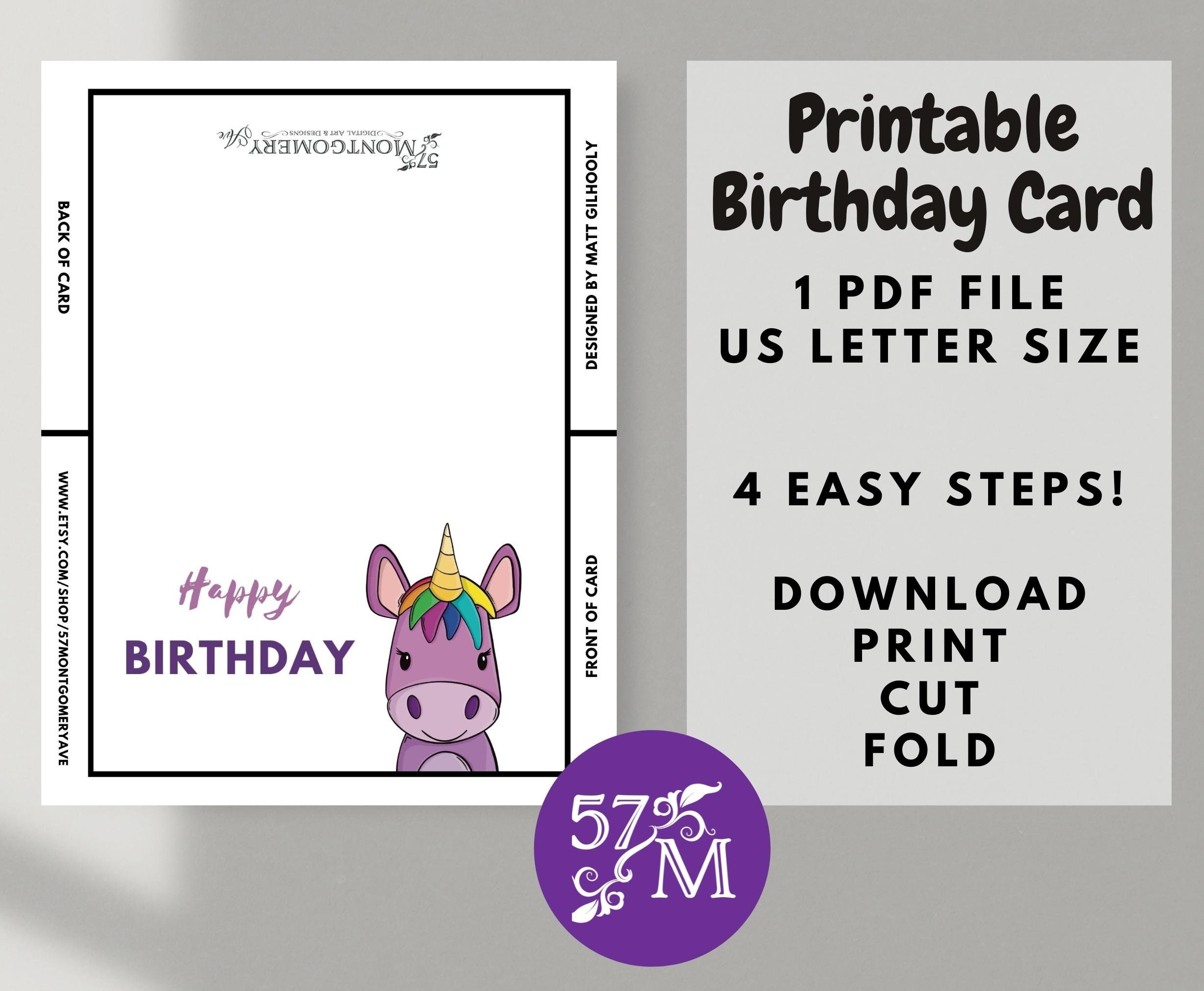 Printable Birthday Greeting Card Instant Download - Unicorn Card - 5x7 ...