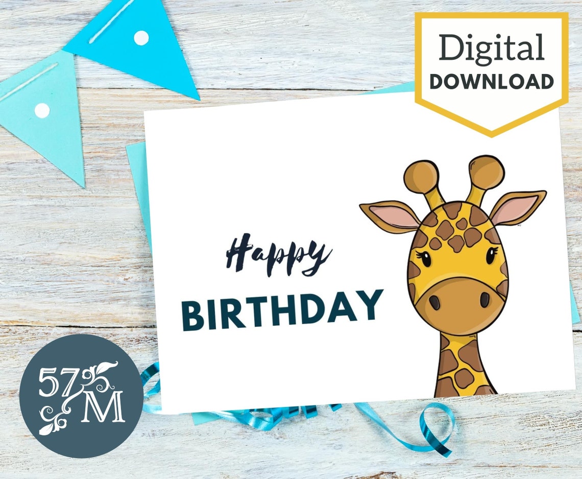 Printable Birthday Greeting Card Instant Download - Giraffe Card - 5x7 ...