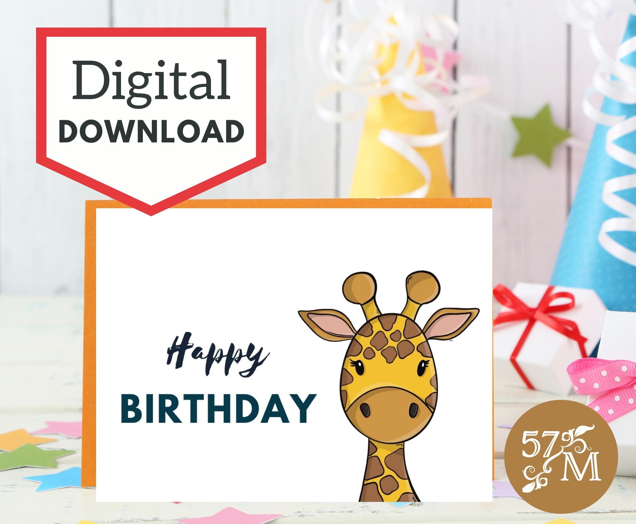 Printable Birthday Greeting Card Instant Download - Giraffe Card - 5x7 ...