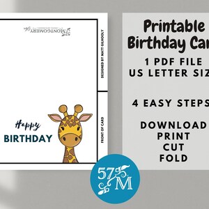 Printable Birthday Greeting Card Instant Download - Giraffe Card - 5x7 ...