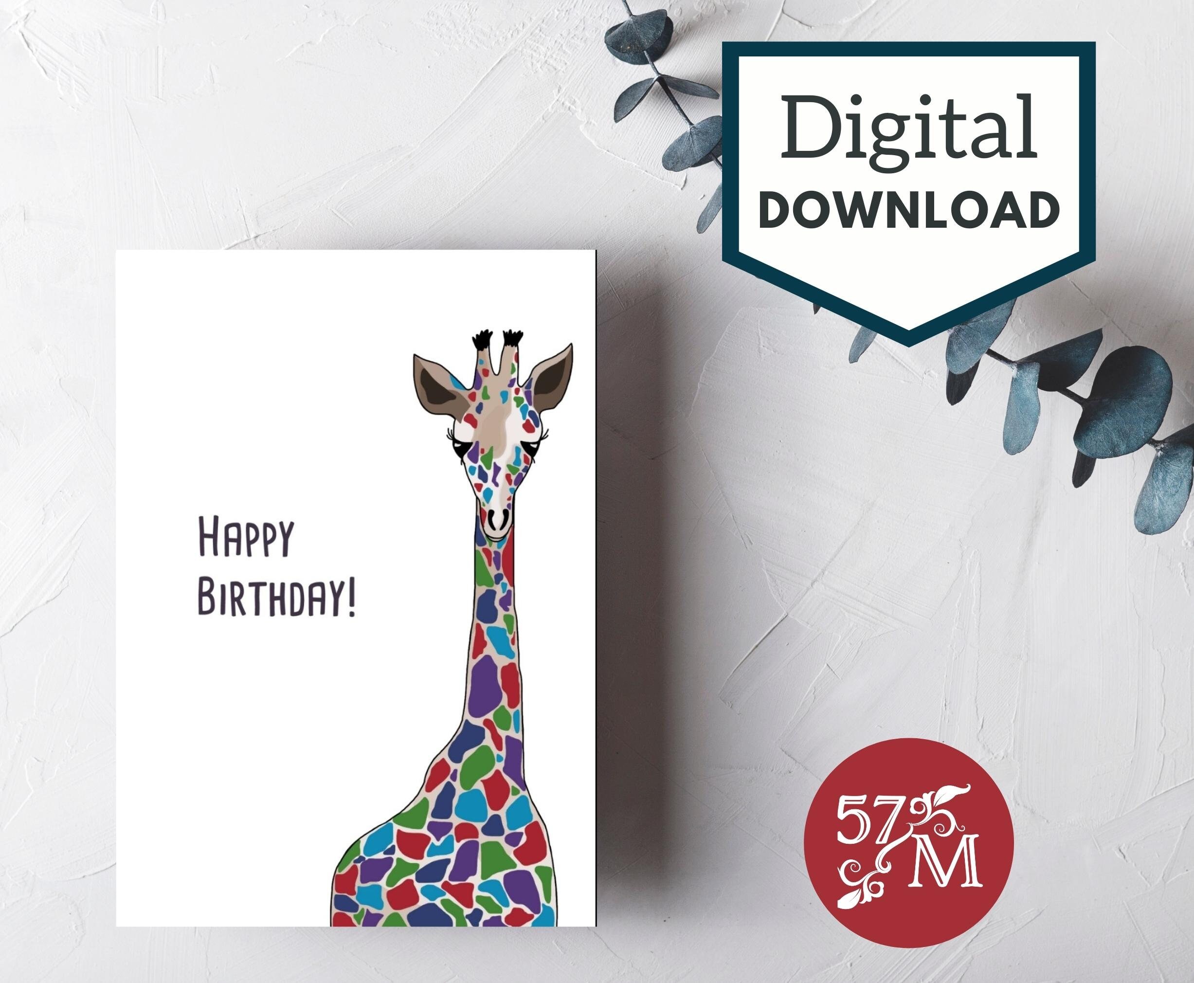 Printable Birthday Greeting Card Instant Download - Giraffe Card - 5x7 ...