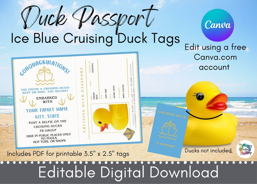 Cruising Ducks Passport Tag: Ice Blue, Editable Template (digital ...