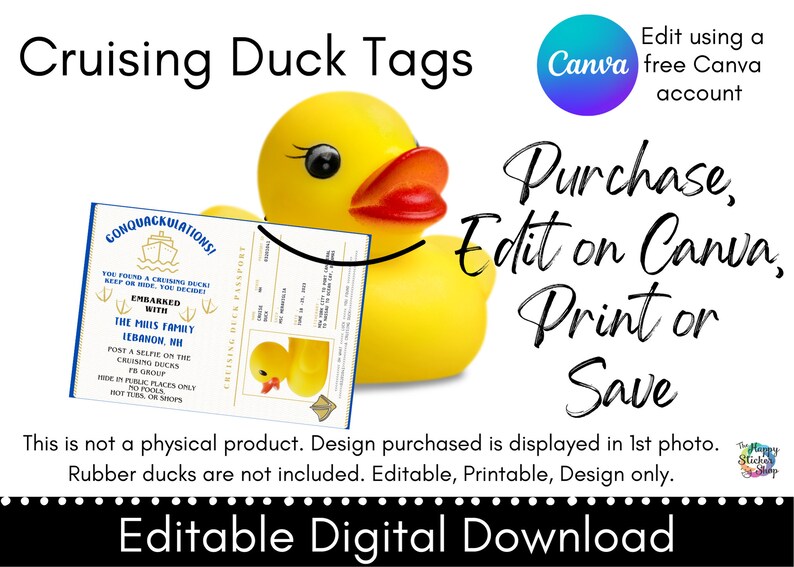 Cruising Duck Tag Template: Editable Passport Design (digital Download ...