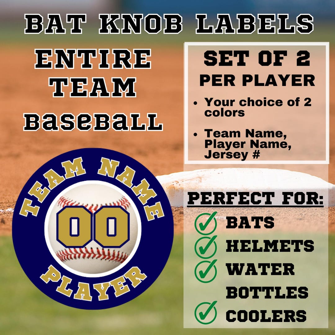 Personalized Baseball Bat Knob Labels | Team Decals (set of 2) - Etsy