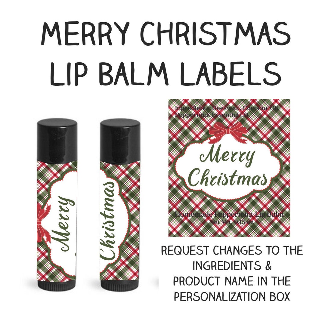 Merry Christmas Lip Balm Labels | Christmas Plaid Design | Lip Balm ...