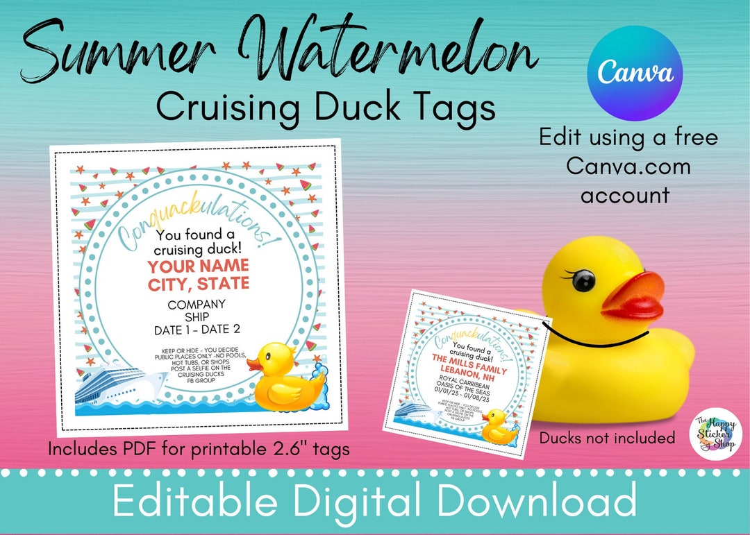 Summer Watermelon Cruising Ducks Digital Download | Editable, Printable ...