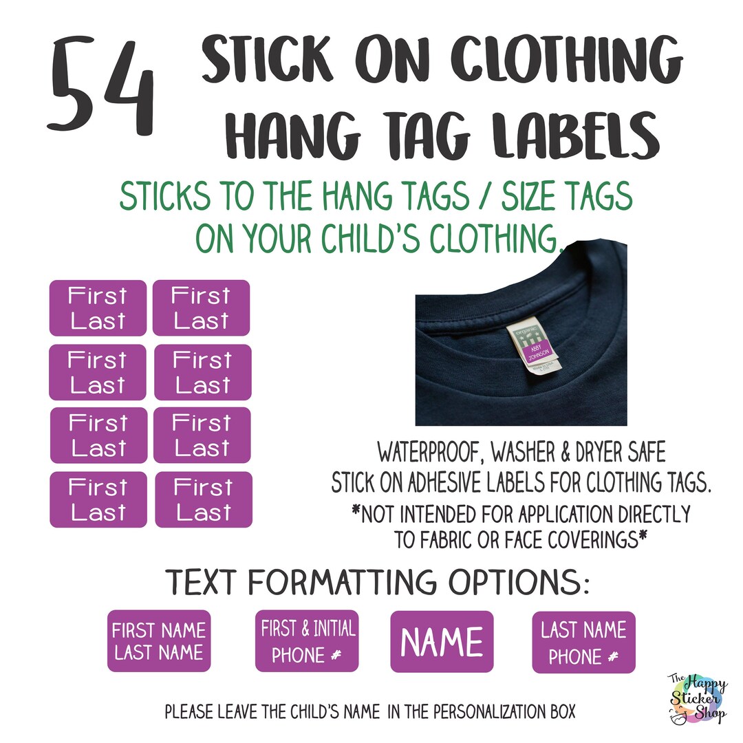54 Personalized Mini Clothing Tag Stickers – Waterproof Kid's Name ...