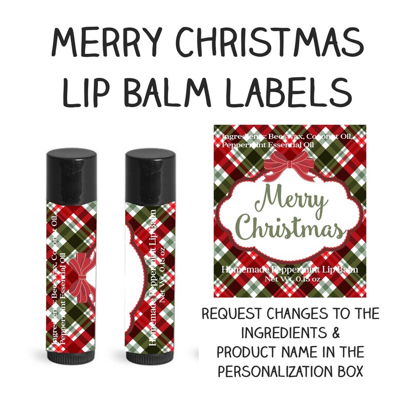 Christmas Lip Balm Labels | Plaid Design Stickers - Etsy